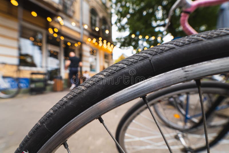 Bike Wheels Close Up on the Street Stock Photo - Image of lifestyle ...