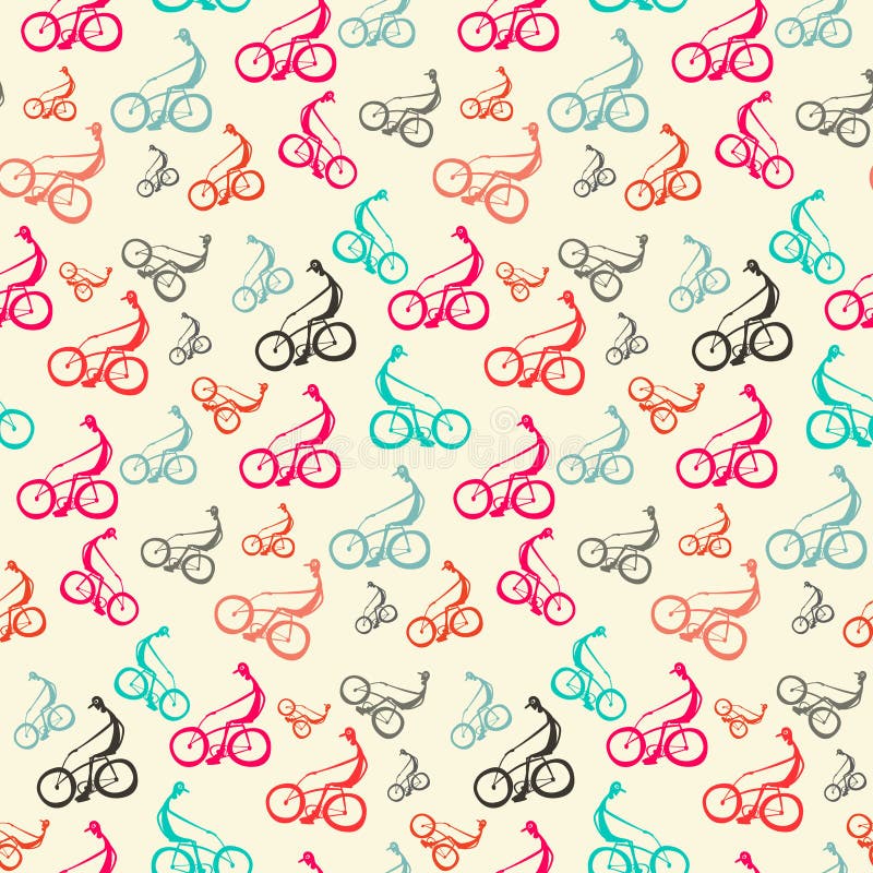 Biker - Bicyclist Retro Seamless Vector Background Stock Vector ...