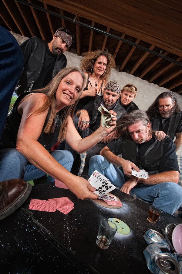 Biker Gang Card Game Winner Stock Photo - Image of lady, excited: 27277824