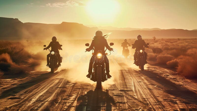 Biker Gang Riding through a Desert Landscape Stock Illustration ...