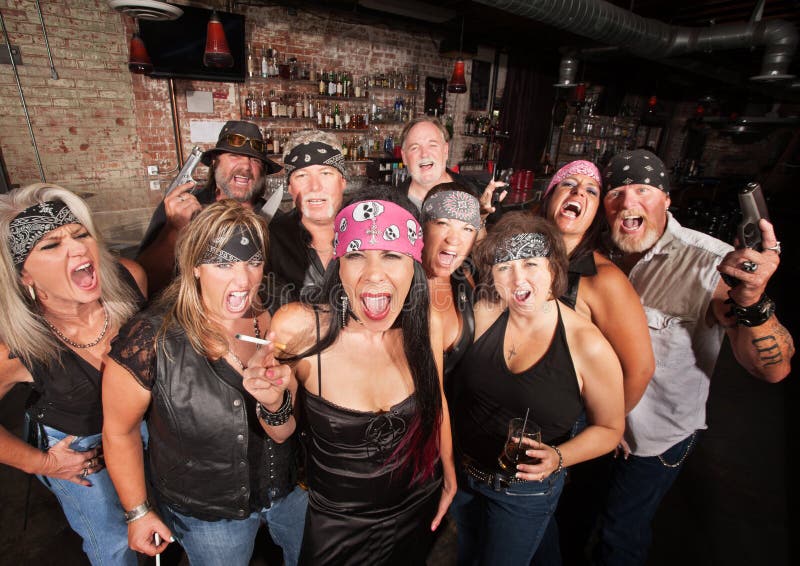 Biker Gang with Weapons and Drinks Stock Image - Image of female ...