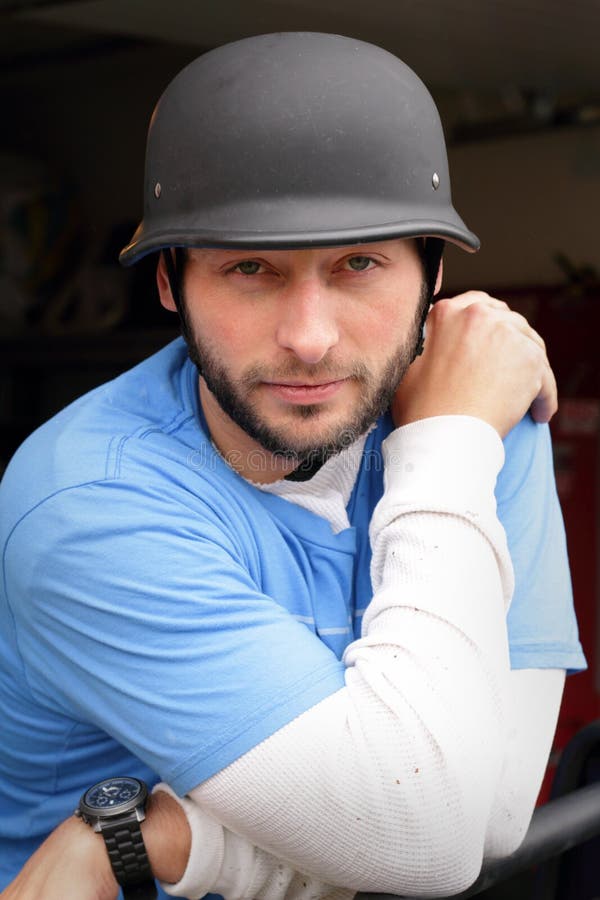 Biker with Helmet stock image. Image of redneck, blue - 28846009