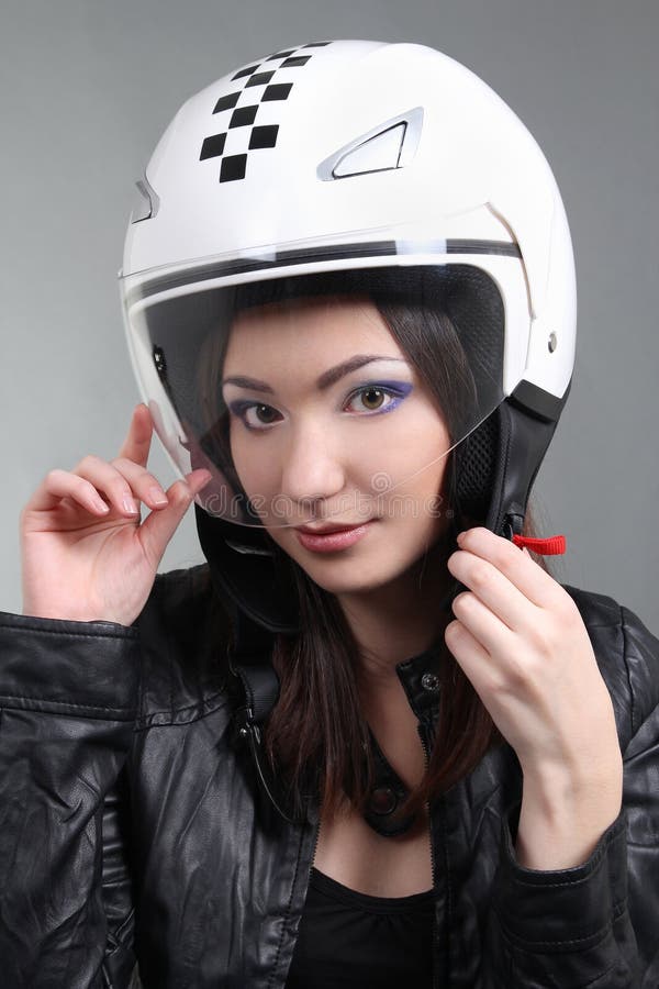 Biker in helmet on head stock photo. Image of attractive - 28625240