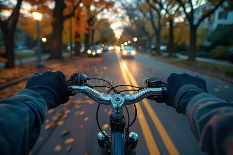 Biker, Man Riding a Bicycle on a Road in Evening, Activity Save Energy ...