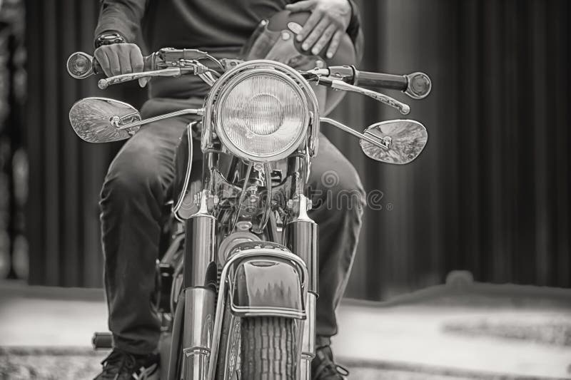 Biker Man Sitting on His Motorcycle Stock Photo - Image of detail ...