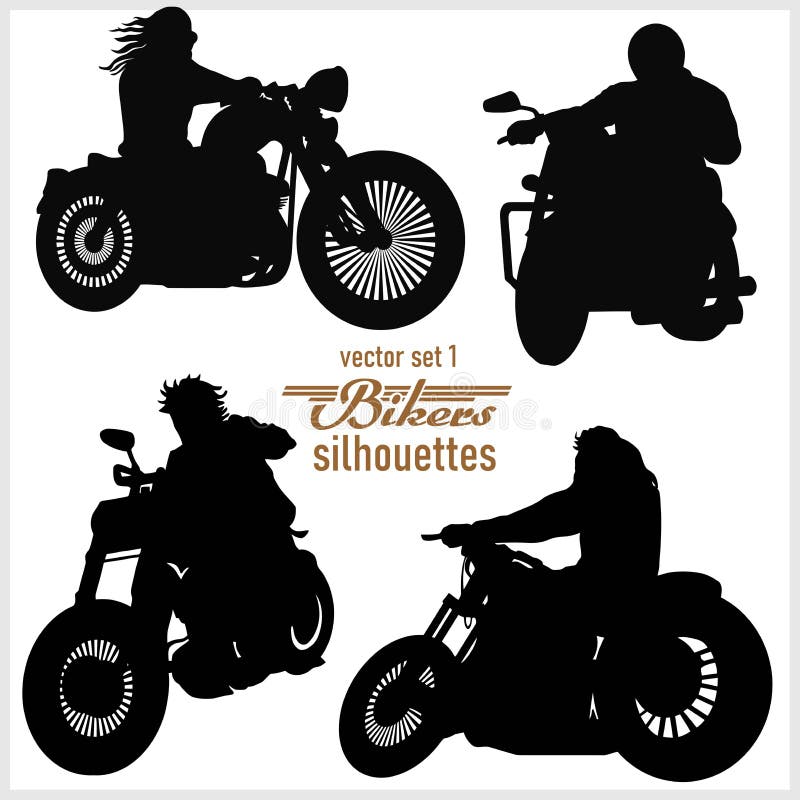 Biker, Motorcycle Vector Silhouettes - Vector Set, Retro Emblem and ...
