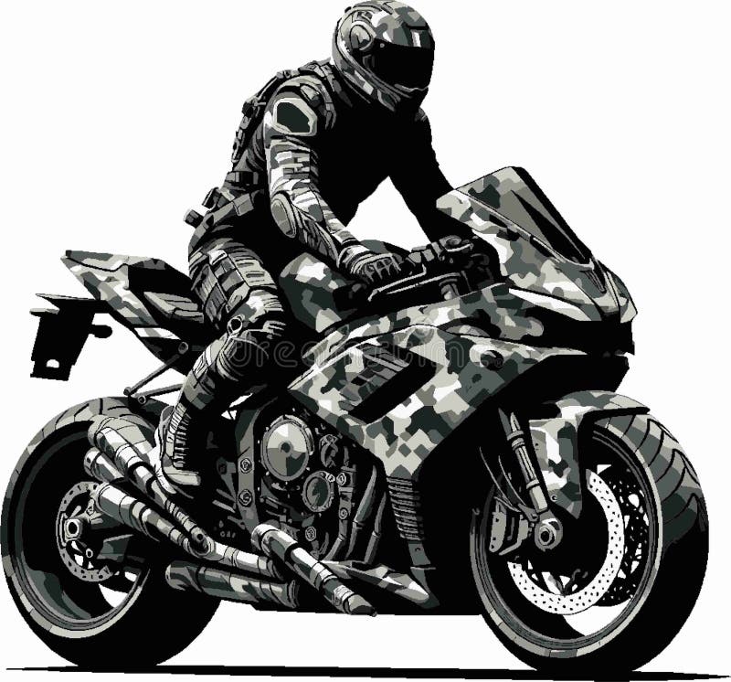 Biker Riding Camo Motorcycle Stock Vector - Illustration of motorbike ...