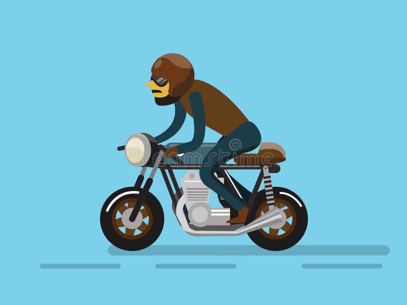 Biker Riding Motorcycle. Flat Character Design. Stock Vector ...