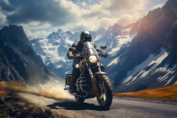 Biker on the Road in the Alps. Generative AI Stock Illustration ...