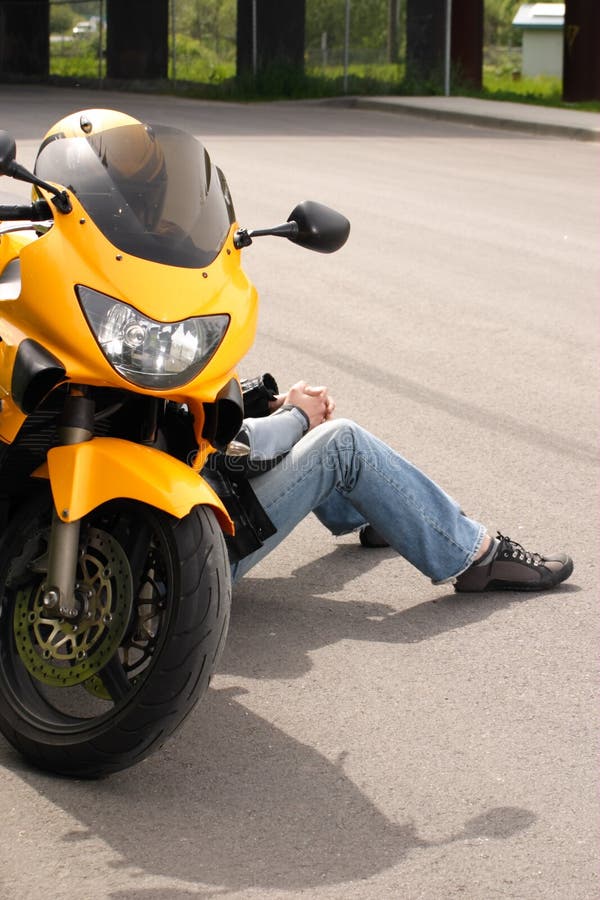 Biker Rest On His Motorcycle Stock Photo - Image of outdoor, helmet ...