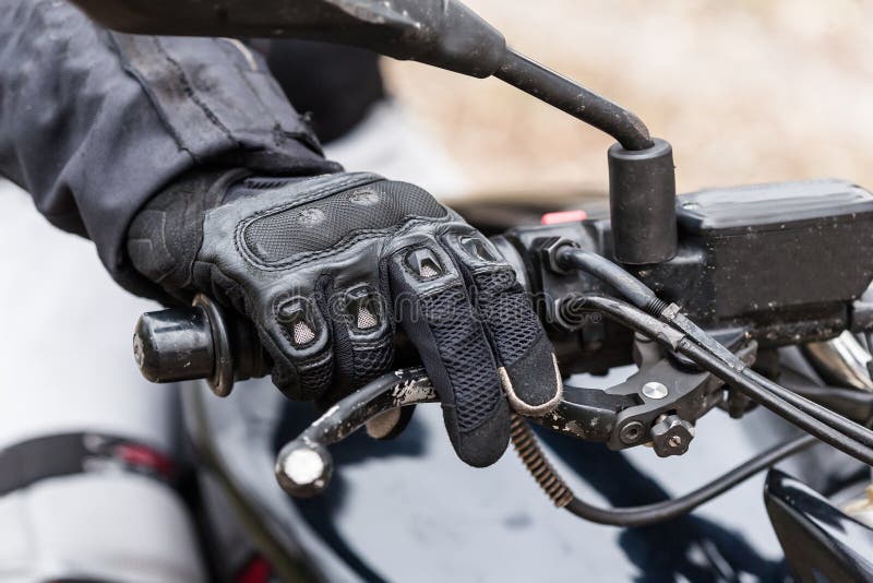 Biker Sitting on Motorcycle, Close-up View on Hands on Handlebar Stock ...