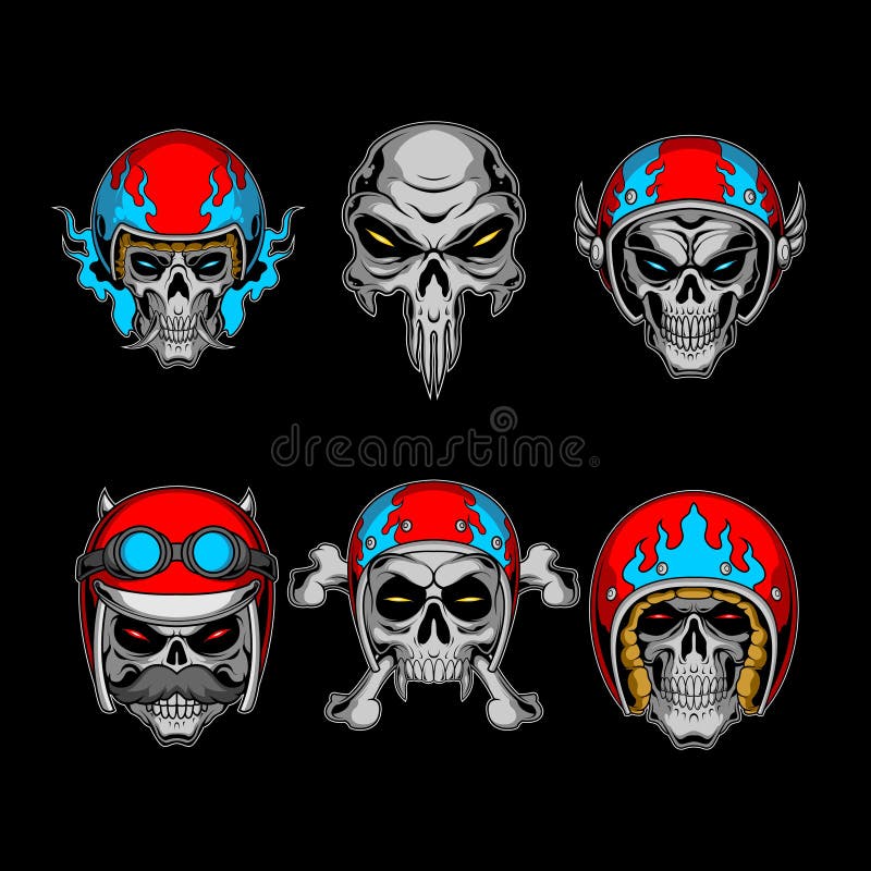6 biker skull pack stock illustration. Illustration of club - 232499347