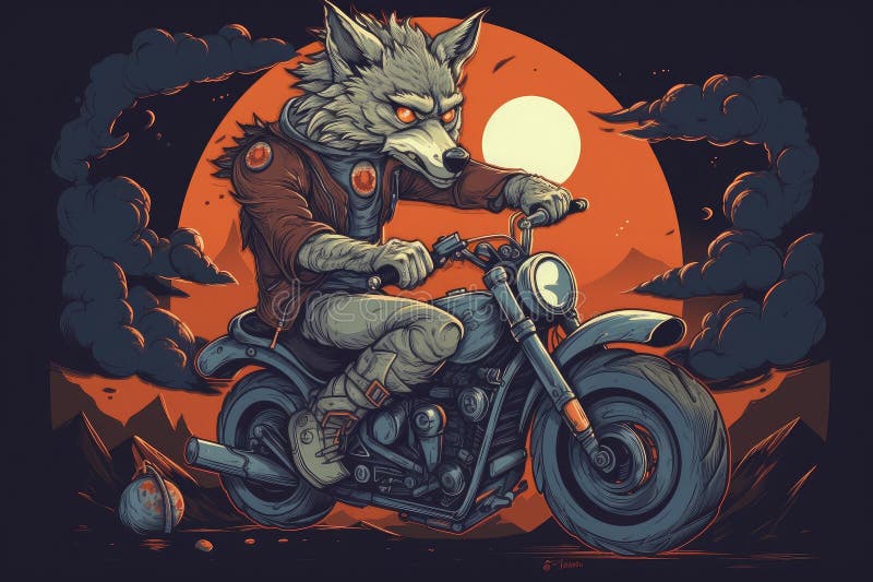 Biker Wolf Character on a Motorcycle. Generative Ai Stock Illustration ...