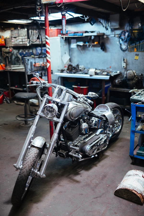 Bikers Motorcycle in Garage Stock Image - Image of repairing, custom ...