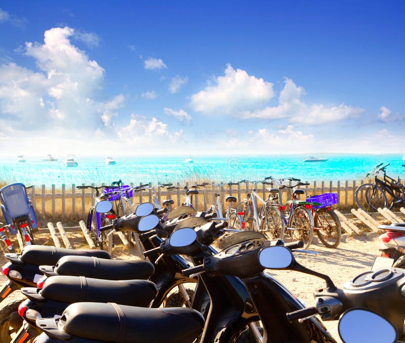 Bicycle in Formentera Beach on Balearic Islands Stock Photo - Image of ...