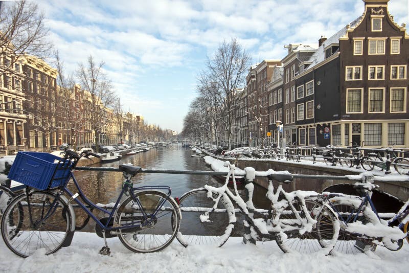 Bikes in the Snow in Amsterdam Netherlands Stock Photo - Image of home ...