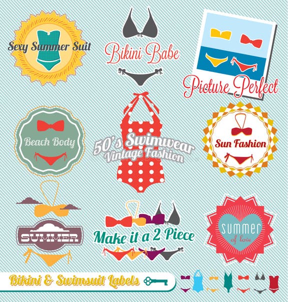 Bikini and Swimsuit Labels and Stickers Stock Vector - Illustration of ...