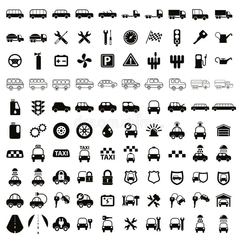 100 Bil Och Transportsymboler Vektor Illustrationer - Illustration av ...