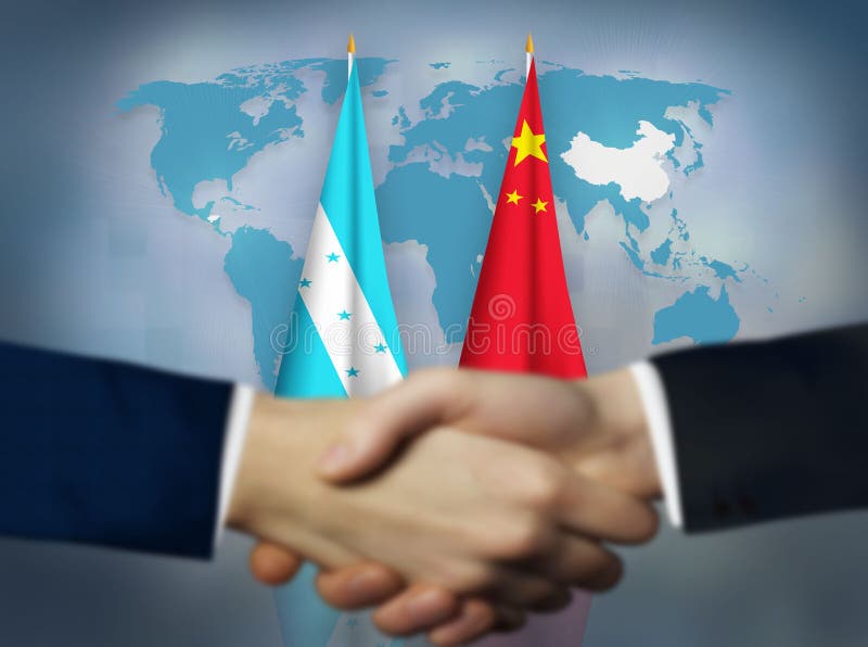 Two People Shaking Hands in Front of Honduras and China Flags Stock ...