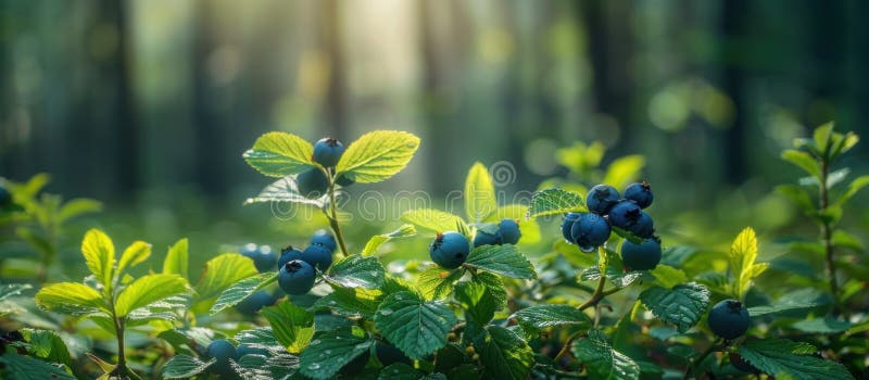 Bilberry Bush with Blue Berries in Forest Stock Image - Image of ...
