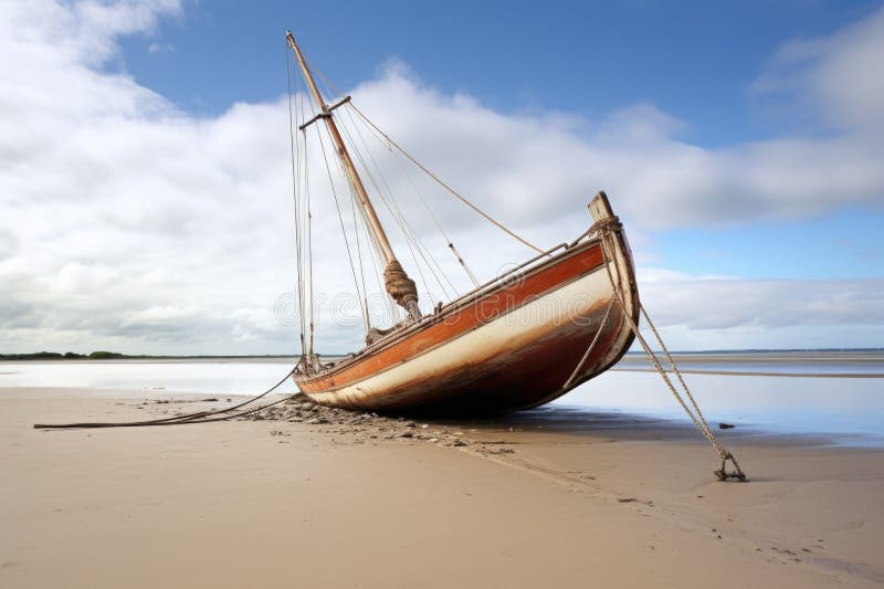 Bilge Keel Sailing Boat Beached on White Sand Stock Photo - Image of ...