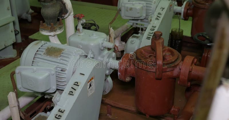 Bilge Pump with Electric Motor and Filter in Engine Room of Ship Stock ...