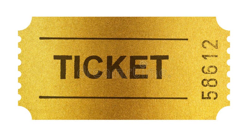Bilhete Dourado Isolado No Branco Com Trajeto De Grampeamento Imagem de ...
