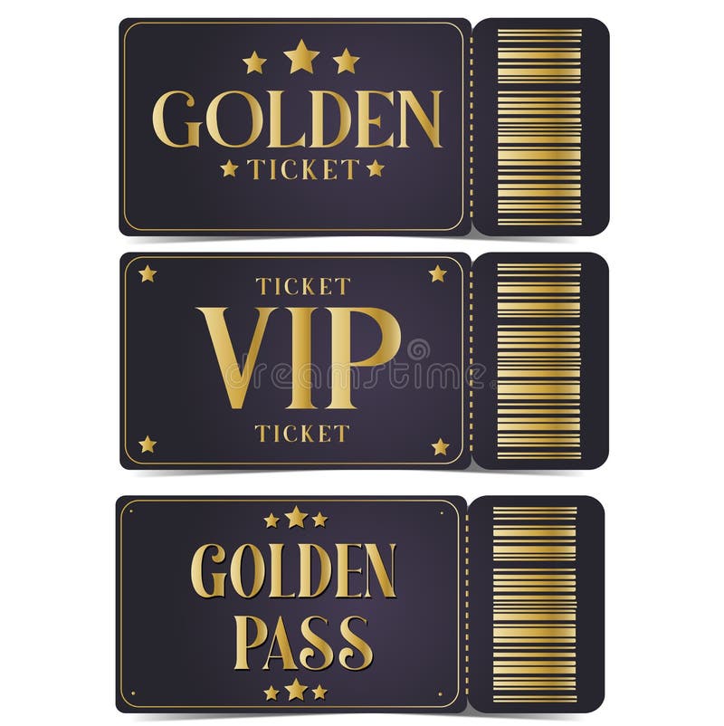 Bilhete Dourado Set Vip Passe Dourado Com Código De Barras Ilustração ...
