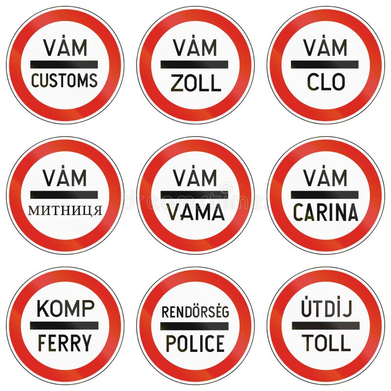 Bilingual Road Signs Used in Hungary Stock Illustration - Illustration ...