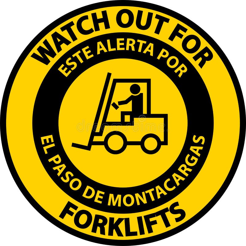 Bilingual Watch Out for Forklift Floor Sign on White Background Stock ...
