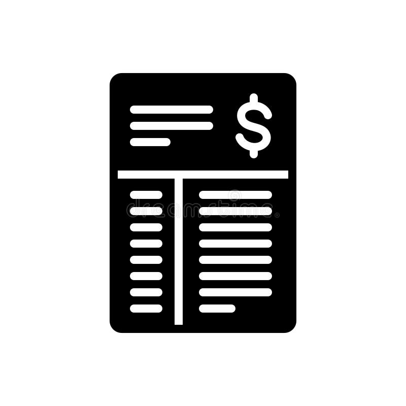 Black Solid Icon for Bill, Document and Sheet Stock Vector ...