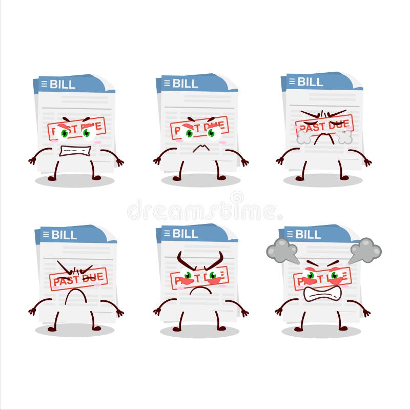 Bill Paper Cartoon Character with Various Angry Expressions Stock ...