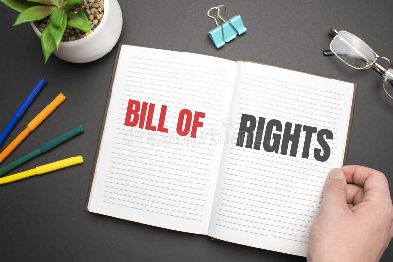 BILL of RIGHTS Text on the Notebook with Businessman& X27;s Hands Stock ...