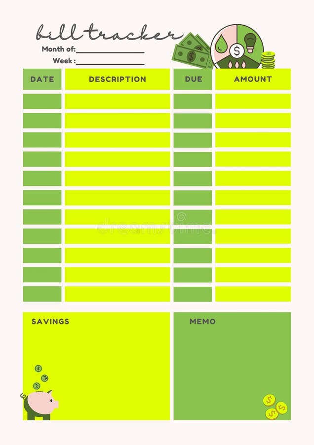 Bill Tracker Digital Planning Insert Sheet Printable Page Template ...