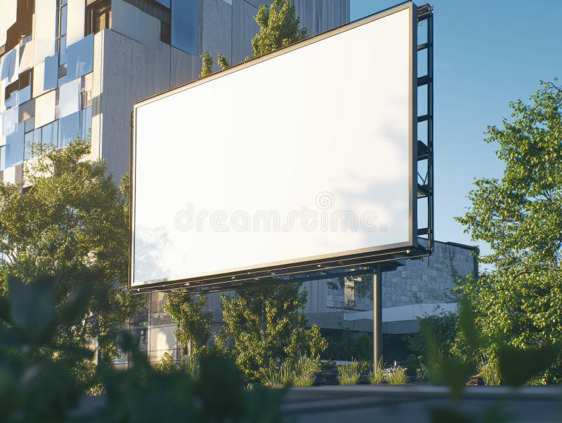 Billboard Advertisement Display in Urban Environment with Trees and ...