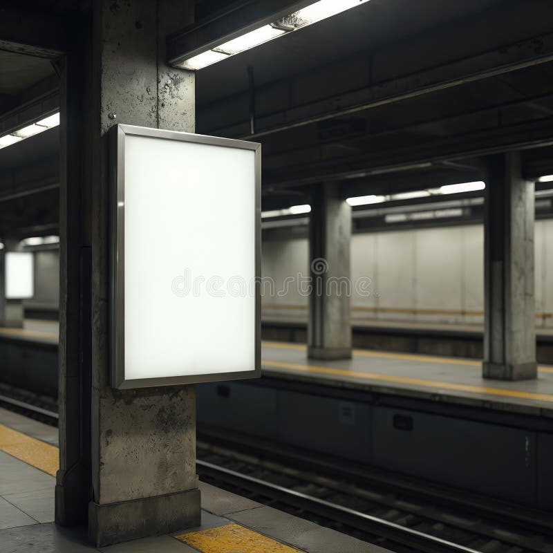 Billboard Advertisement on Subway Pillar. Square Format with Steel ...