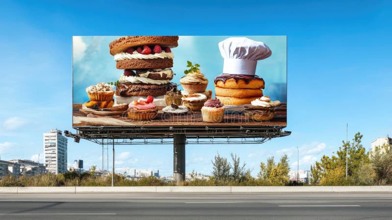 A Billboard Advertising a Bakery with a Variety of Delicious Pastries ...