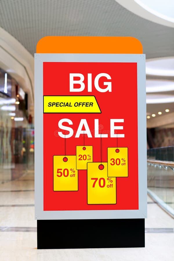 Billboard Advertising Big Discount and Sale in Large Store Stock Image ...