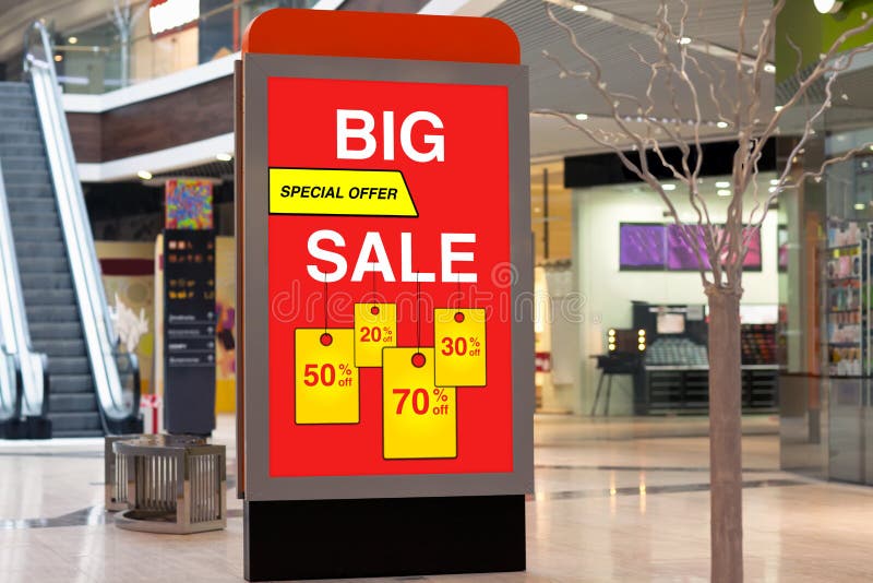 Billboard Advertising Big Discount and Sale in Large Store Stock Photo ...