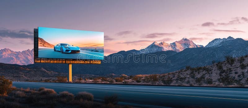 Billboard Advertising a Sports Car with a Mountain Range in the ...