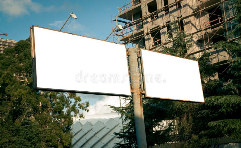 Billboard Closeup in Building Site Stock Photo - Image of buildings ...