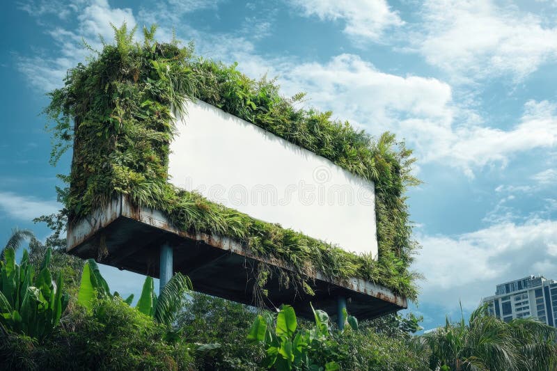 A Billboard Covered in Plants and Vines Stock Illustration ...