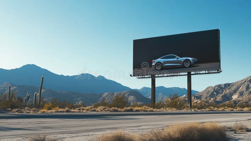 A Billboard in the Desert Advertising a Sleek, Silver Car Stock ...