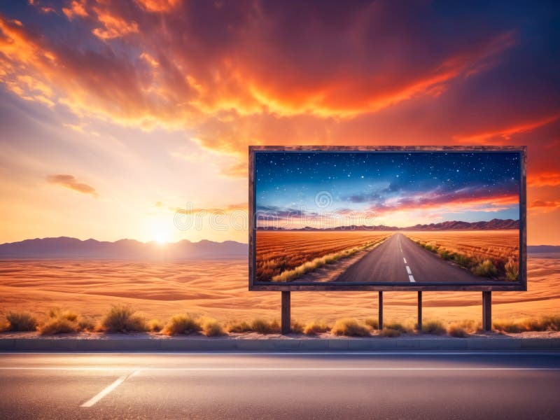 Billboard Displaying a Scenic Road Stock Illustration - Illustration of ...