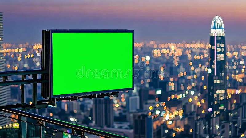 Billboard Showing Green Screen Overlooking City at Night Stock Video ...