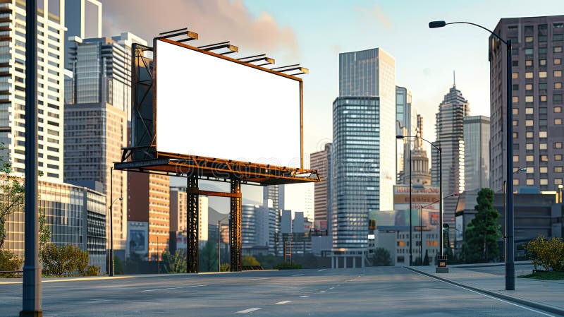 A Billboard in Front of a Modern City Skyline Displays an Advertising Mockup Stock Illustration ...