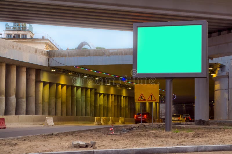 Billboard with Green Background, Mock Up. the Scene Under the Concrete ...