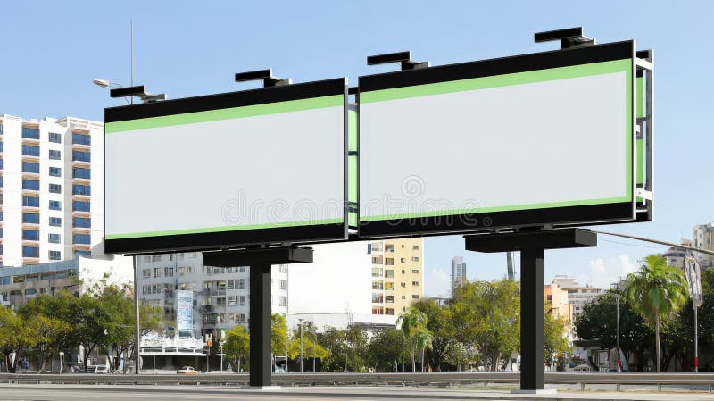 Billboard with Green Border Displaying Advertising Content in Urban ...