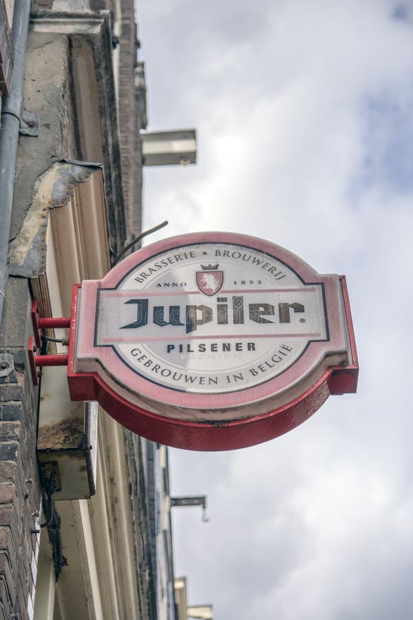 Jupiler Logo In Front Of A Local Bar. Jupiler Is A Belgian Light ...
