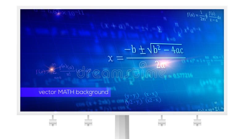 Billboard with Mathematical Formulas in Perspective. Abstract Blue ...